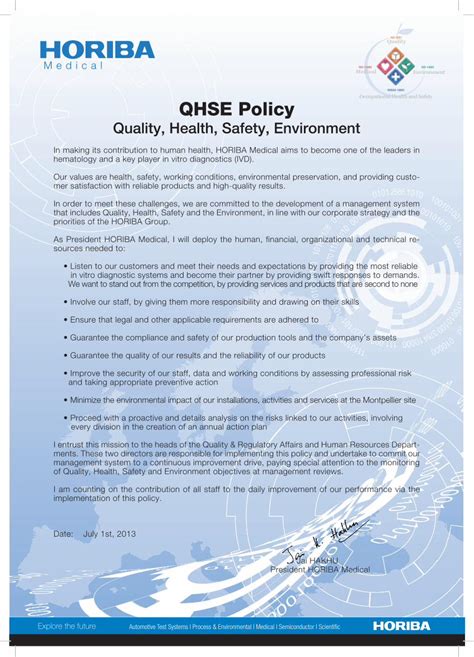 Pdf Qhse Policy Horiba · Qhse Policy Quality Health Safety