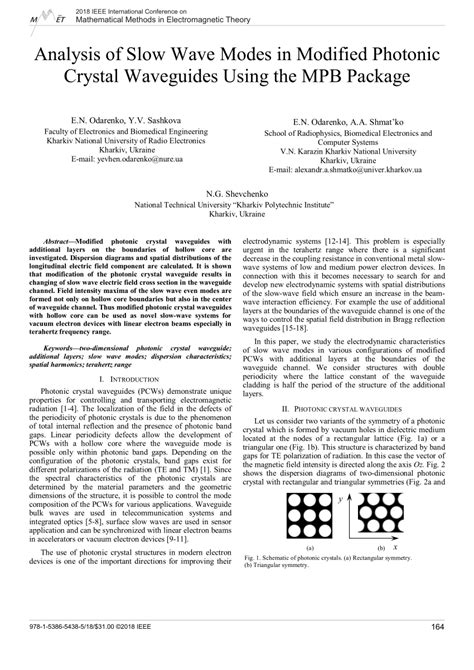 Pdf Analysis Of Slow Wave Modes In Modified Photonic Crystal Waveguides Using The Mpb Package