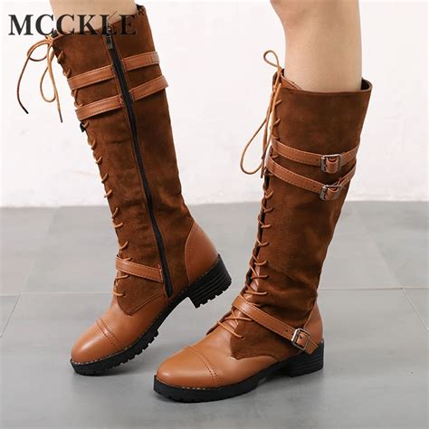 Mcckle Autumn Women Boots Plus Size Low Heel Shoes Female Mid Calf Boot