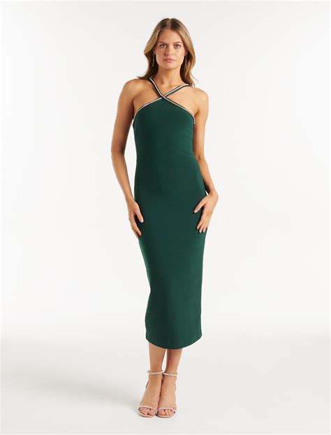Gwen Arrow Neck Trim Bodycon Midi Womens Fashion Forever New