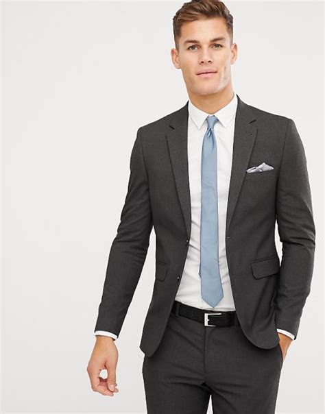 Burton Menswear Skinny Fit Suit Jacket In Charcoal Asos