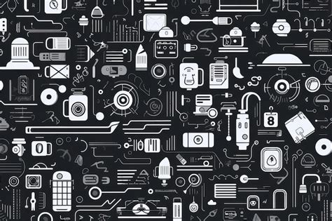 Charcoal Abstract Technology Background Using Tech Devices And Icons