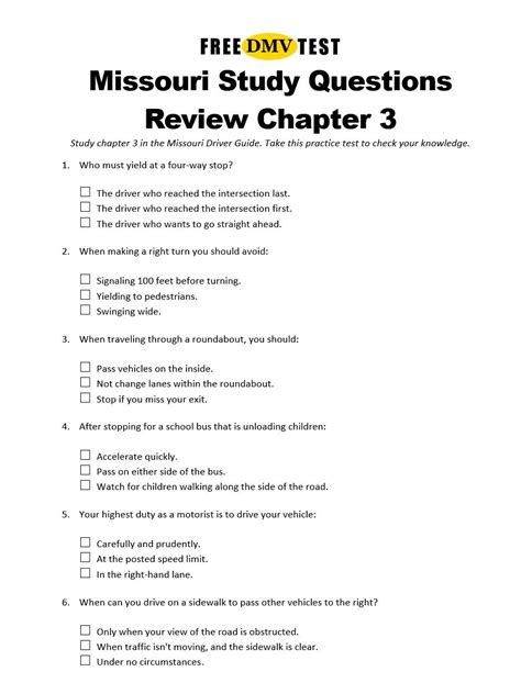Printable Dmv Practice Test With Answers
