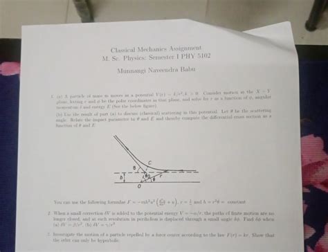 Solved Classical Mechanics Assignment M Sc Physics Chegg