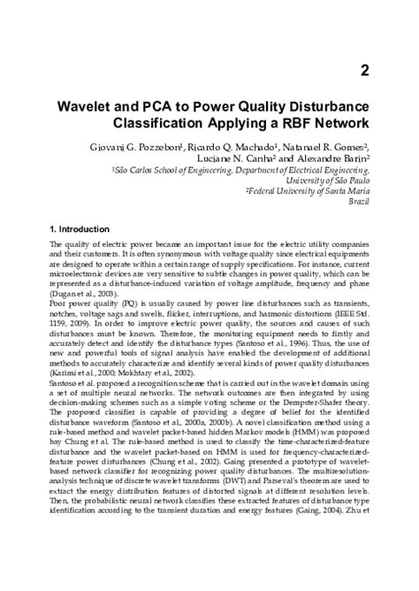 Pdf Wavelet And Pca To Power Quality Disturbance Classification Applying A Rbf Network