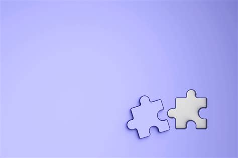보라색 배경에 퍼즐 조각이 누락 된 퍼즐 조각 최종 퍼즐 조각을 완성하기위한 비즈니스 개념 보라색 배경에 복사 공간이있는 3d