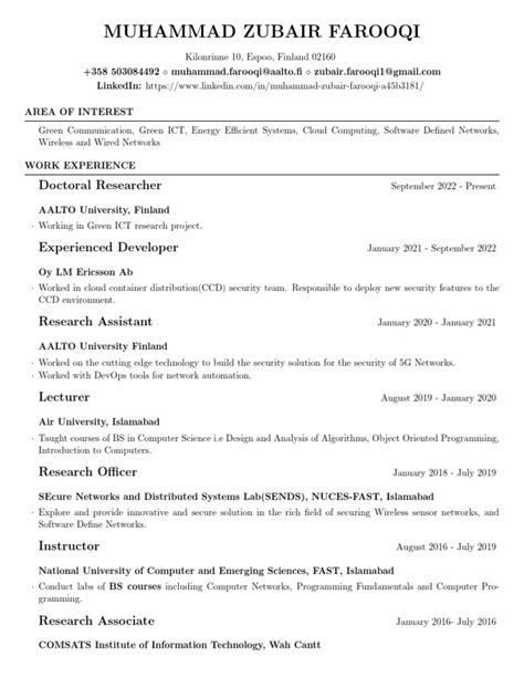 Muhammadzubairfarooqicv Pdf Wireless Sensor Network