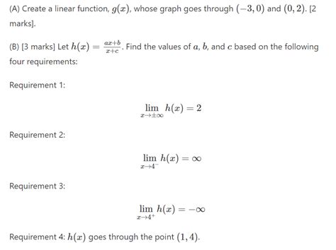 Solved A Create A Linear Function G 2 Whose Graph Goes Chegg