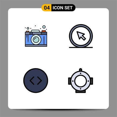 Group Of 4 Modern Filledline Flat Colors Set For Camera Pointer Graphic