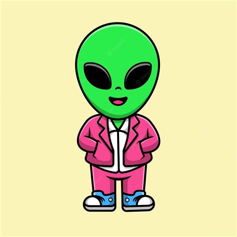 Premium Vector Cute Alien Wearing Jacket Cartoon Vector Icon Illustration
