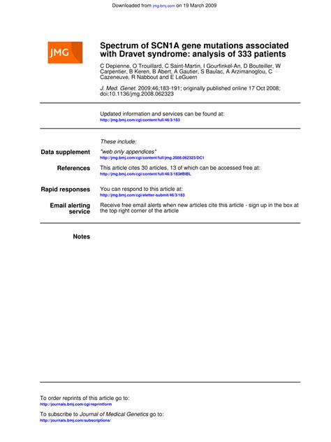 Pdf Spectrum Of Scn1a Gene Mutations Associated With Dravet Syndrome Analysis Of 333 Patients Pdf Spectrum Of Scn1a Gene Mutations Associated With Dravet Syndrome Analysis Of 333 Patients