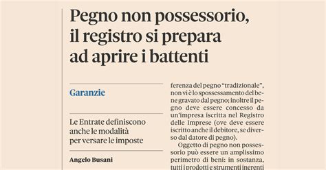 Pegno Non Possessorio Pronto A Partire Il Registro Presso Lagenzia