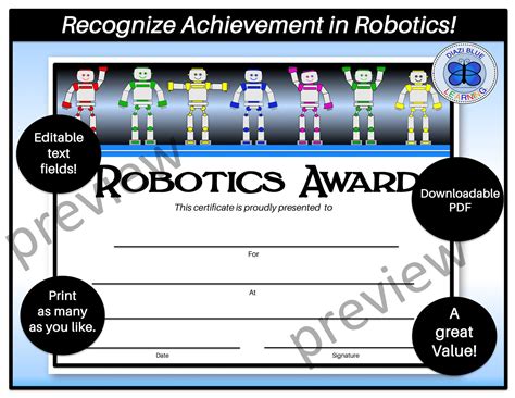 Robotics Award Robotics Certificates Editable Robotics Certificates