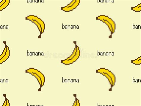 Banana Seamless Pattern On Yellow Background Pixel Style Stock Vector