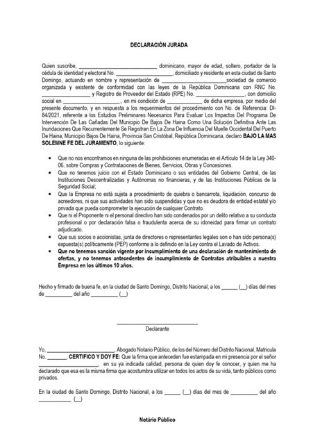 Modelo Declaracion Jurada Pdf Bancarrota República Dominicana