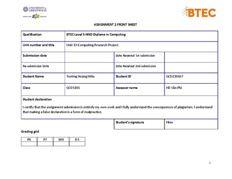 Asm 2 1639 Qaqaqa Assignment 2 Front Sheet Qualification Btec Level