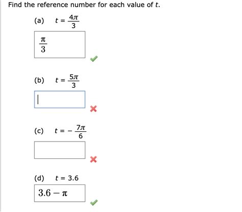solved find the reference number for each value of t 47 a