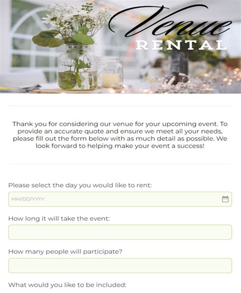 Venue Rental Quote Form Template 123formbuilder