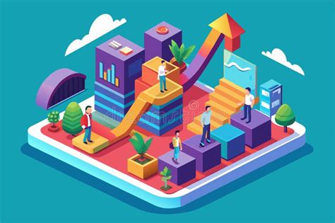 A Colorful Isometric Illustration Of A Growth Curve With People