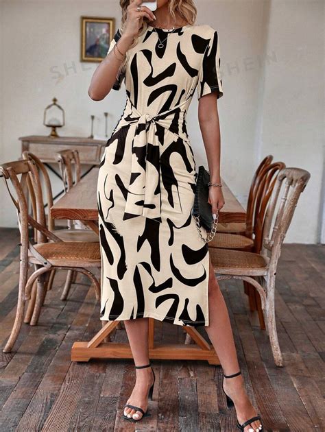 SHEIN LUNE Vestido con estampado con nudo delantero Moda de Mujer SHEIN México