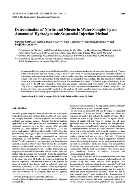 Pdf Determination Of Nitrite And Nitrate In Water Samples By An