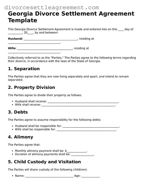 Georgia Divorce Settlement Agreement Template — Fillable Form