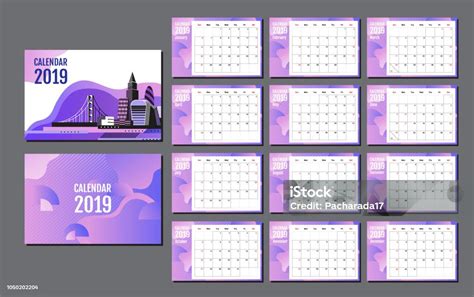 데스크 캘린더 2019입니다 템플릿 레이아웃 연례 보고서 플래너 벡터 평면 디자인 달력에 대한 스톡 벡터 아트 및 기타 이미지 달력 예술 1월 Istock