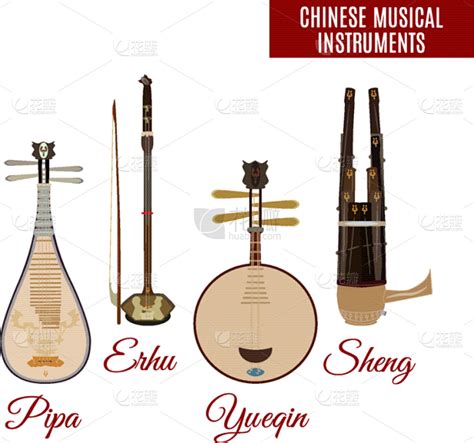 风 乐器 乐器弦 琵琶 二胡 笙 插画 休闲