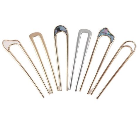 6 Pieces U Shaped Hairpin Happon Metal Hair Pin Fork Sticks 2 Prongs