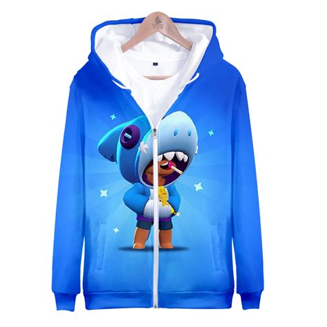 Brawl Stars Shark Leon Zipper Up Hoodie Sweatshirt Brawl Stars