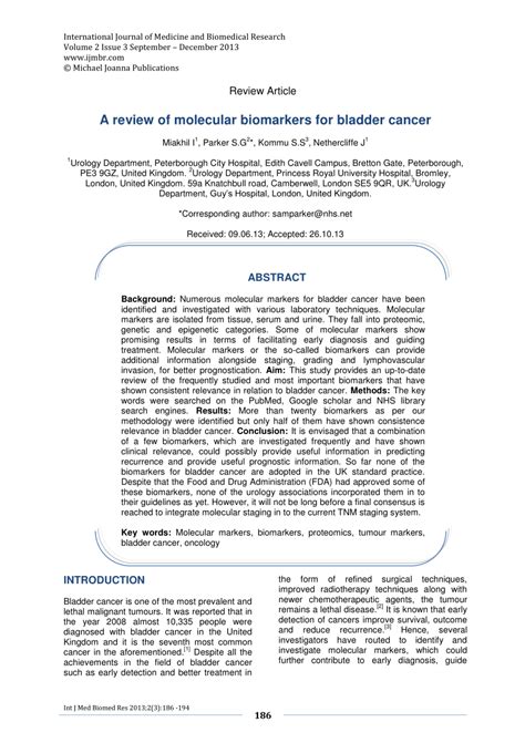Pdf A Review Of Molecular Biomarkers For Bladder Cancer