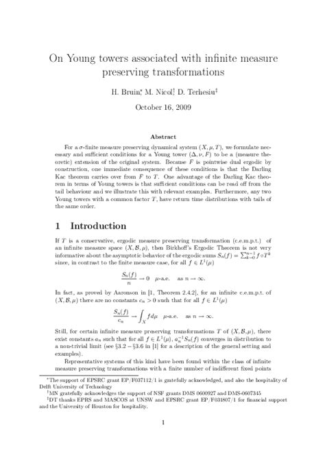Pdf On Young Towers Associated With Infinite Measure Preserving