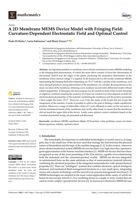 Pdf A 2d Membrane Mems Device Model With Fringing Field Curvature Dependent Electrostatic