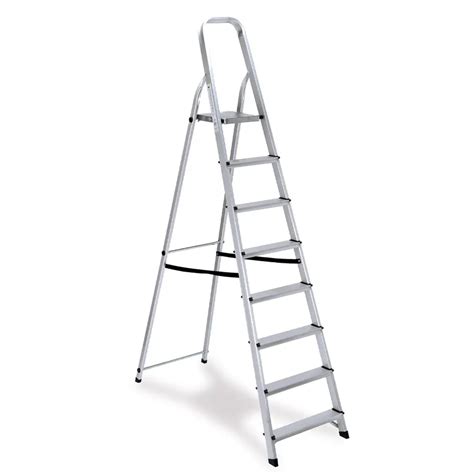 Scala In Alluminio 8 Gradini 215h Cm Con Gancio Di Sicurezza