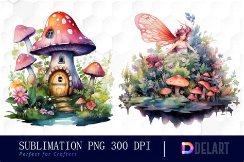 Watercolor Fairy Garden PNG Clipart Graphic By DelArt Creative Fabrica