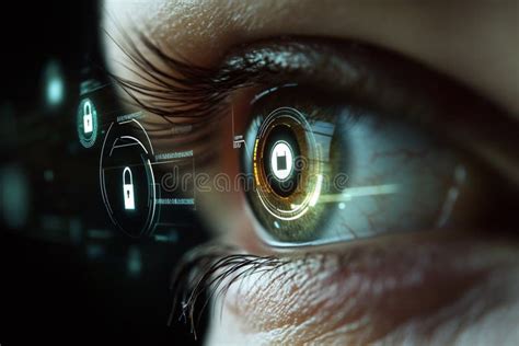 Eye Scans Digital Interface With Security And Password Protection Icons Stock Illustration