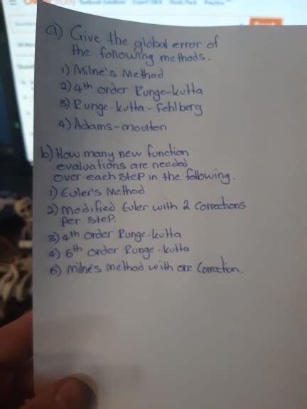 solved a give the global error of the following methods 1