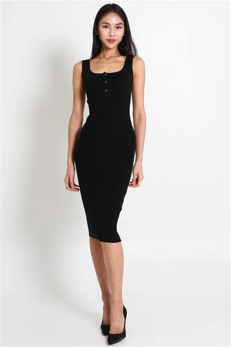 Dana Button Up Knit Dress Black Carrislabelle