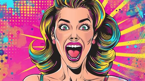 Premium Photo Woman Pop Art Comic Style Smile Fun Expression