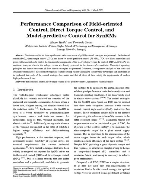 Performance Comparison Of Field Oriented Control Direct Torque Control And Model Predictive