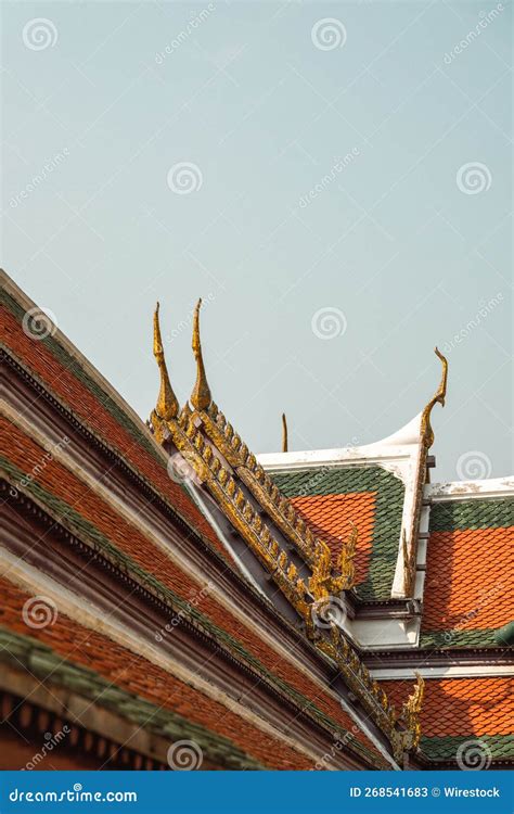 Vertical Shot Of The Details Of A Thai Temple Roof In Bangkok Thailand Stock Image Image Of