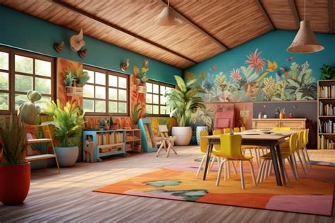 Premium Ai Image Classroom With Retro Boho Concept