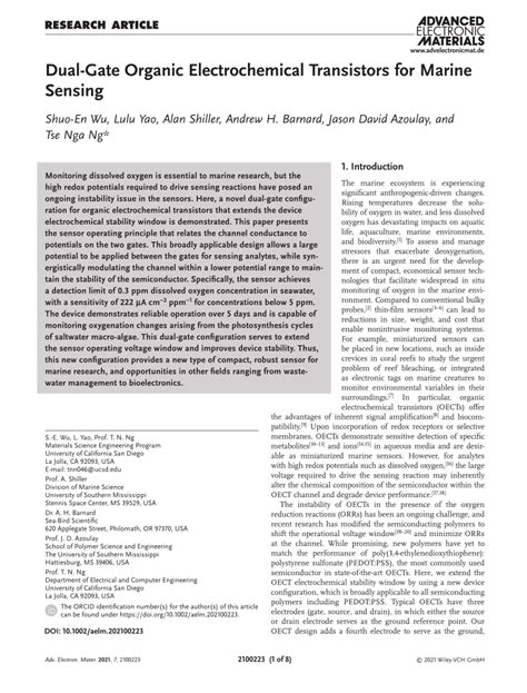 Dual‐gate Organic Electrochemical Transistors For Marine Sensing Request Pdf