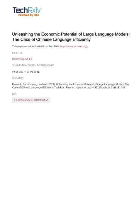 Pdf Unleashing The Economic Potential Of Large Language Models The Case Of Chinese Language