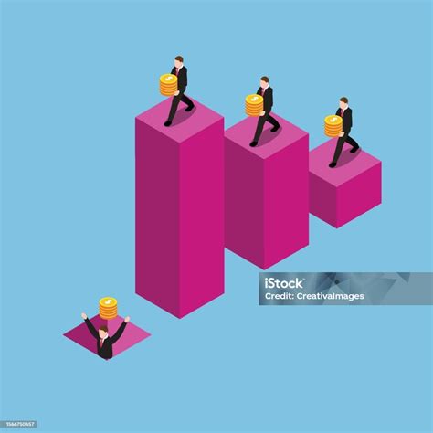 실패한 사업가가 쓰러지는 동안 높은 바에 서 있는 성공한 사업가 3차원 형태에 대한 스톡 벡터 아트 및 기타 이미지 3차원