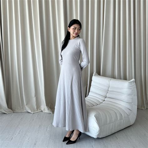 Jual Leila Dress Rooha Basic Dress Panjang Wanita Rib Knit Terusan