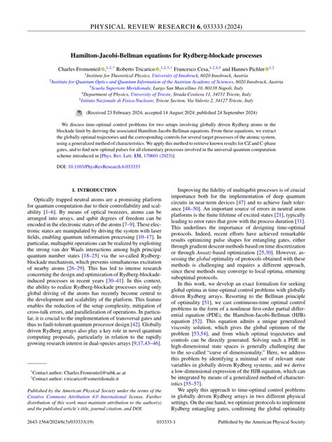 Pdf Hamilton Jacobi Bellman Equations For Rydberg Blockade Processes