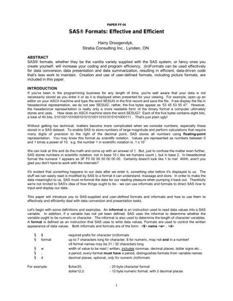 Sas® Formats Effective And Efficient Institute For Advanced Analytics
