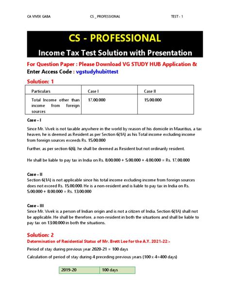 Solution Of Cs Professional Income Tax Test By Ca Vivek Gaba Pdf