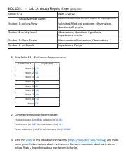 1051 Lab1A Group Report Sheet Pdf BIOL 1051 Lab 1A Group Report
